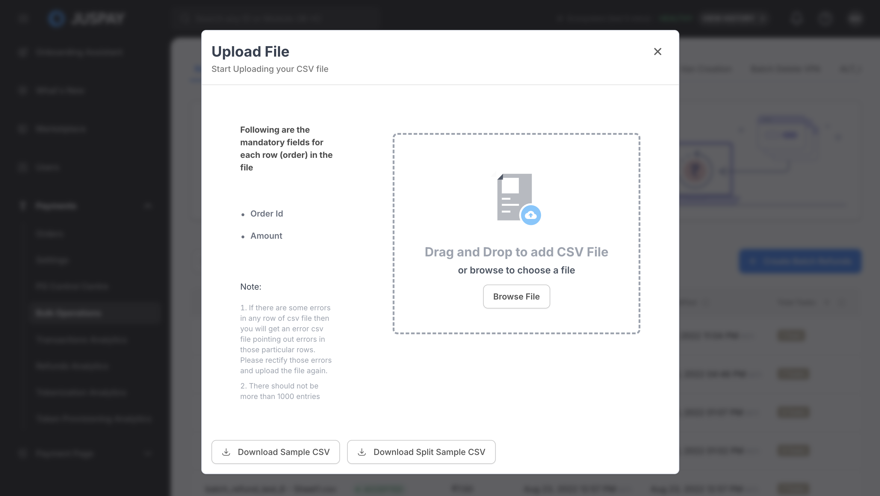 Once your batch refund CSV file is ready, Upload it.